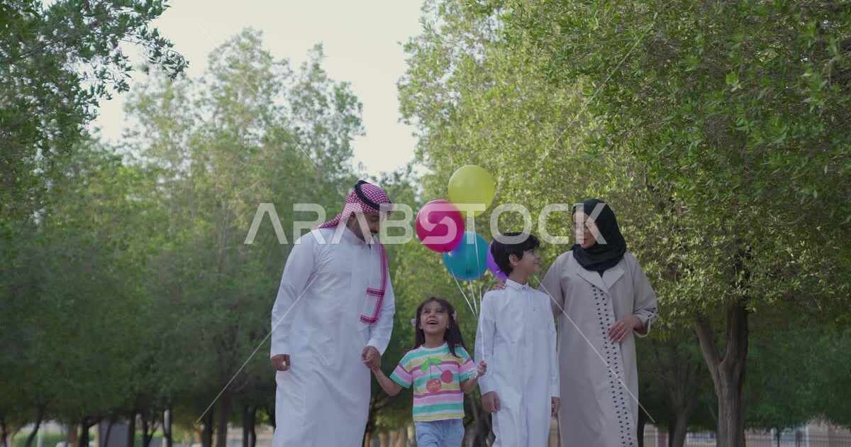 A tour in the green nature, a Saudi Arabian Gulf family spending fun ...