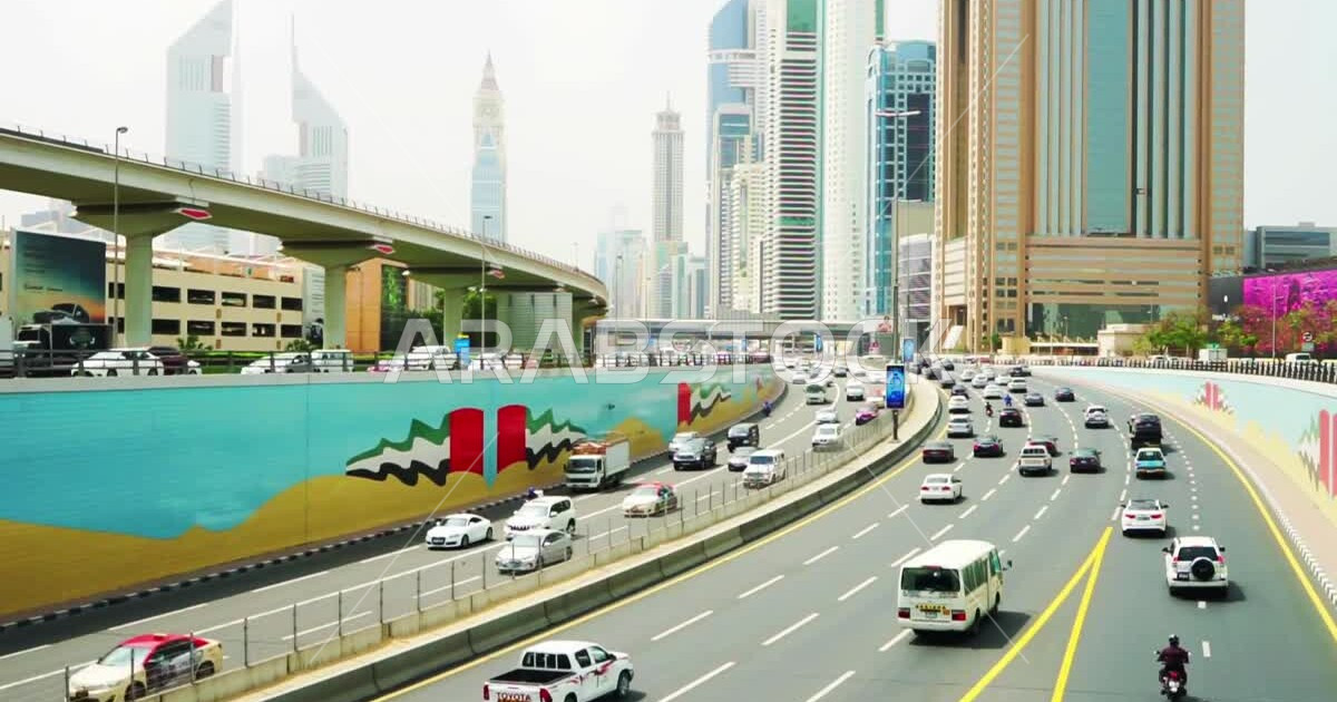 Murals of the UAE flag, architectural art of towers and skyscrapers ...