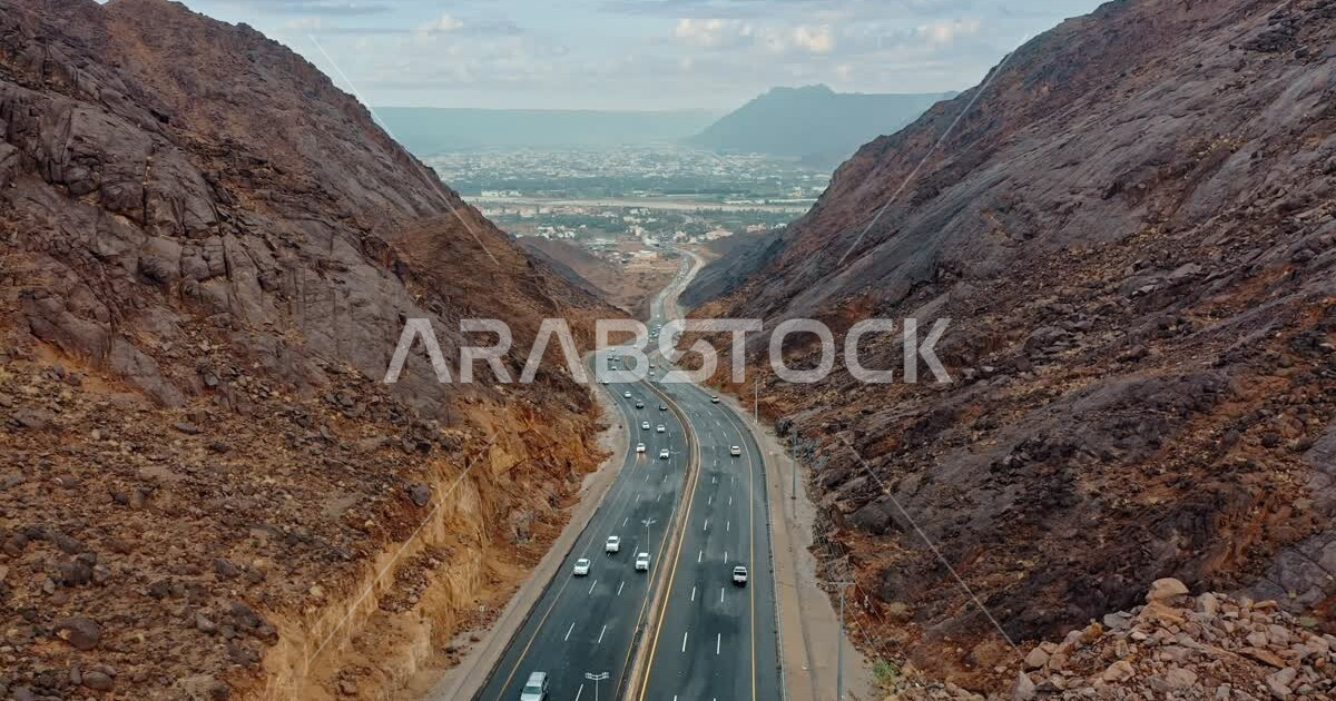Car traffic in natural areas in Abha, roads and streets between the ...