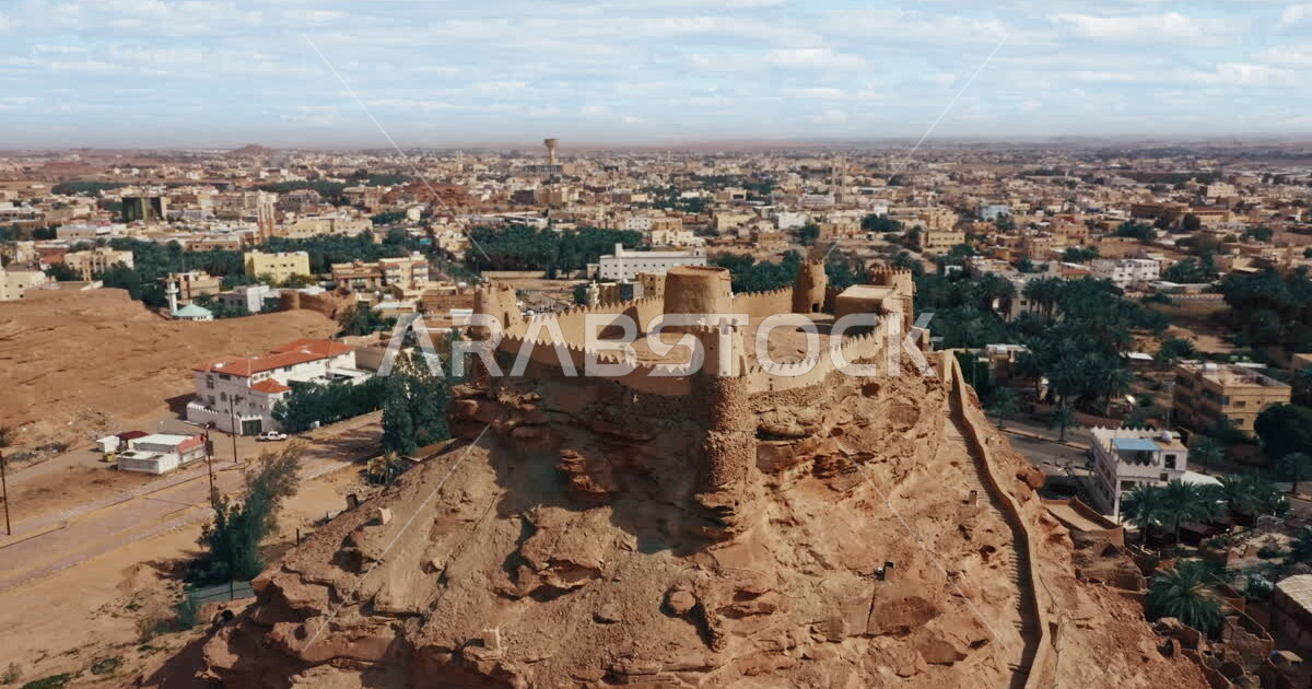 Drone photography of Zaabal Castle on a rocky mountain peak in the Al ...