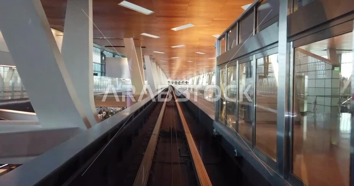 Drone photography of the tram track at Doha Airport, the interior ...