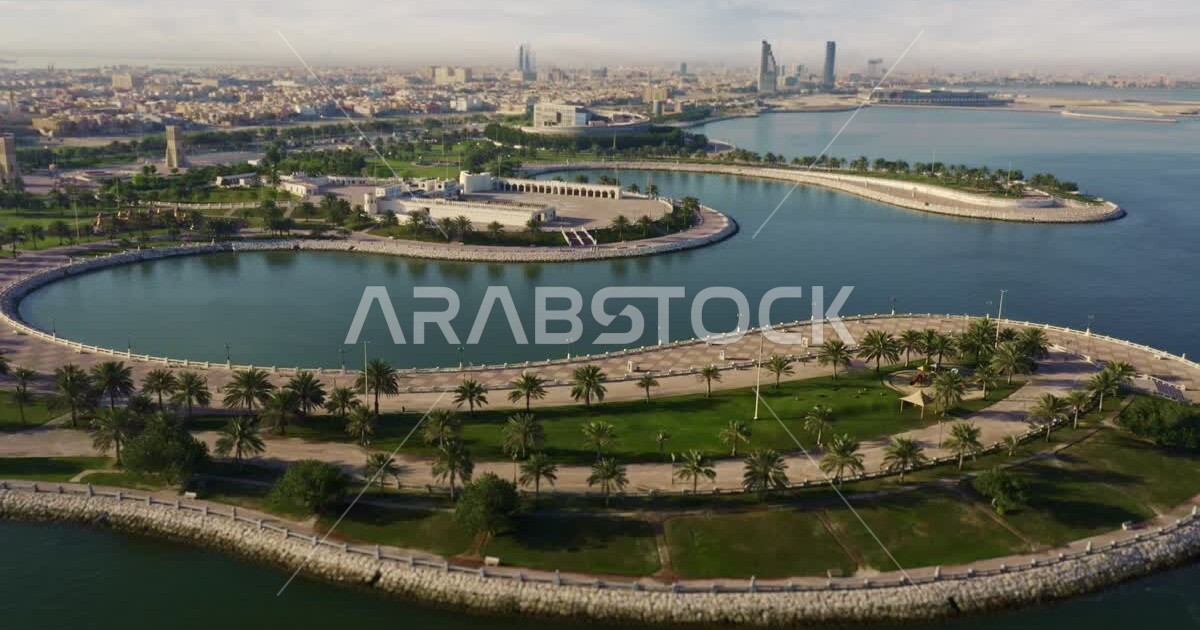 Aerial photography of the waterfront of the city of Dammam, coastal ...