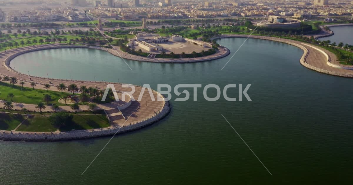 Aerial photography of the waterfront of the city of Dammam, coastal ...