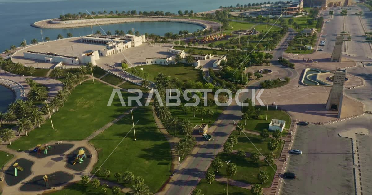 Aerial photography of the waterfront of the city of Dammam, coastal ...