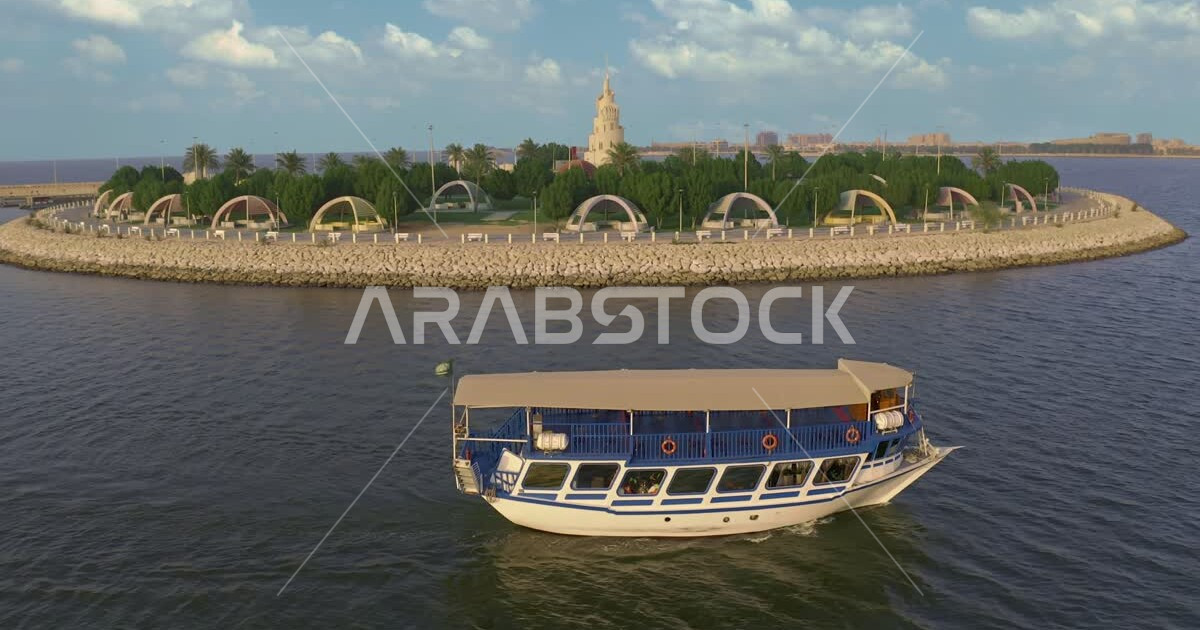 A ship to navigate the sea, coastal tourist places with wide green ...
