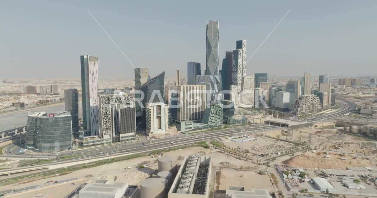 Car traffic in the streets of Riyadh, aerial photography of the King ...