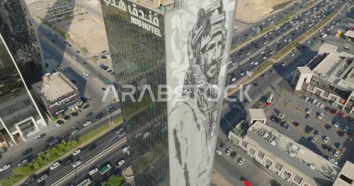 A painting of King Abdul Aziz on the Al-Hadab Tower in Riyadh, the ...