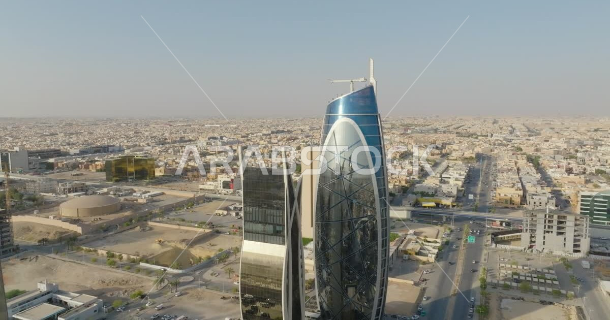Skyscrapers and architectural engineering in the Kingdom, aerial ...