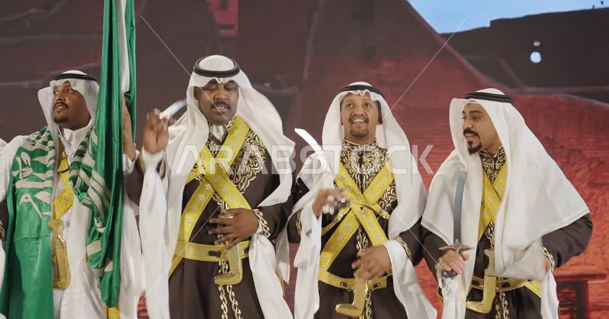 Wearing the traditional daqla and bramila, Saudi folklore, traditional ...