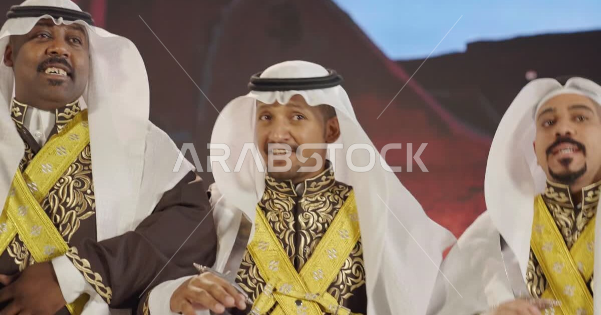 Wearing the traditional daqla and bramila, Saudi folklore, traditional ...