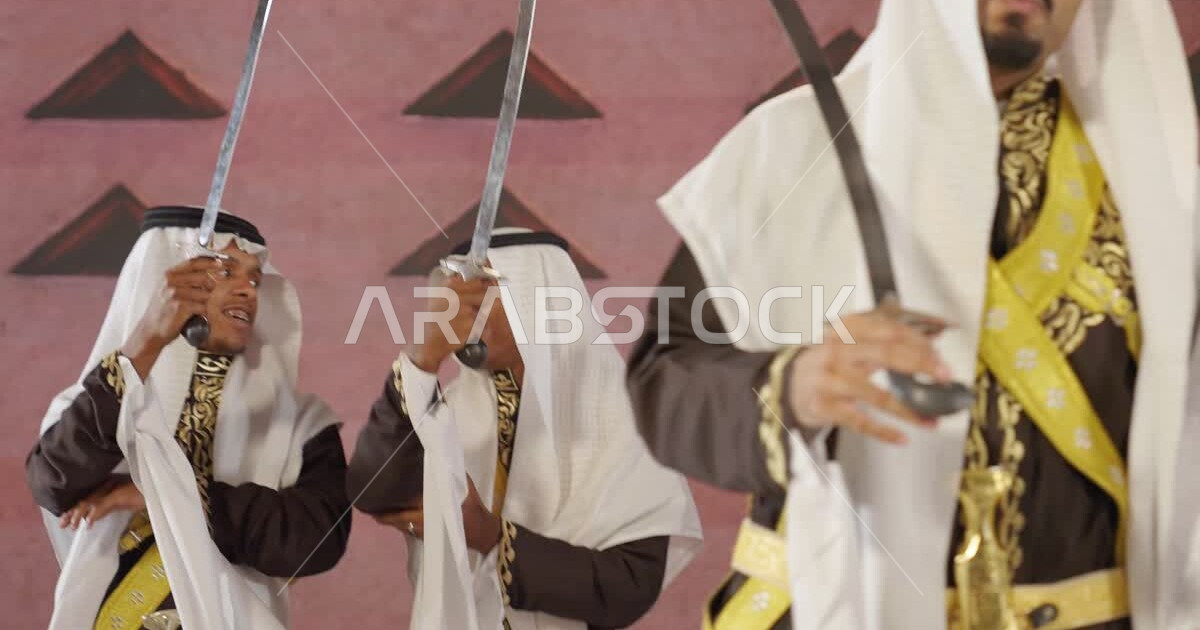Folk dances on national occasions and holidays in Saudi Arabia, a close ...