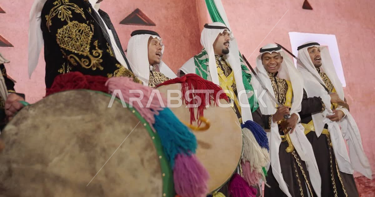 The Hijazi Ardha, chants and folk dance with swords in front of the ...