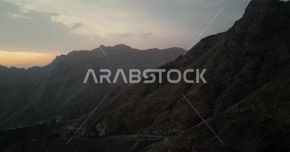 Drone photography of the natural rocky mountains in the city of Taif ...