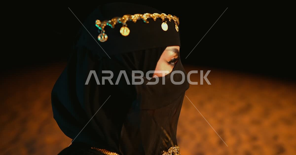 Soft sand dunes in desert areas at night, close-up depiction of a Saudi ...