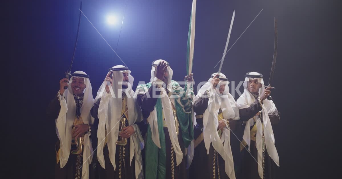 Celebrations and folk dancing with swords in the Najdi Ardha, Saudi ...