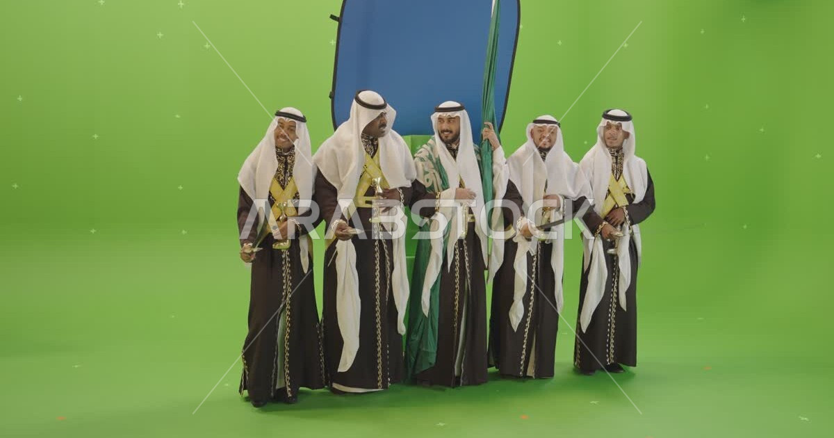 Wearing the popular Hijazi Arda costumes, traditional folklore ...