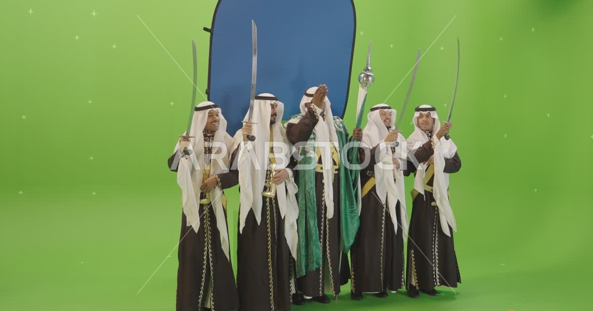 Wearing the popular Hijazi Arda costumes, traditional folklore ...