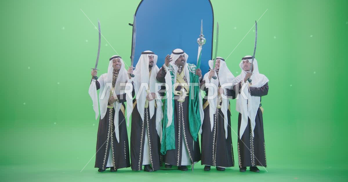 Al-Ardha Al-Najdi troupe for folk songs and dance, wearing the popular ...