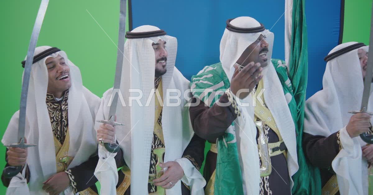 Close-up from left to right of the popular Hijazi Arda, Saudi National ...
