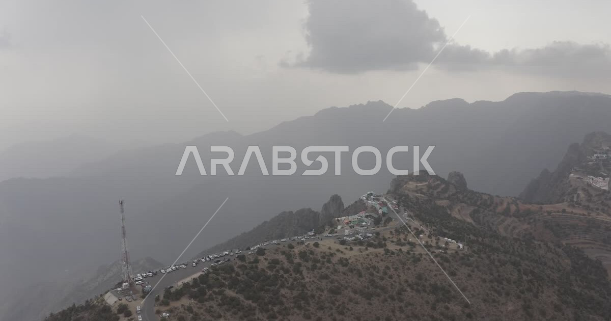 Winter cloudy sky, drone photography of natural mountain peaks and ...