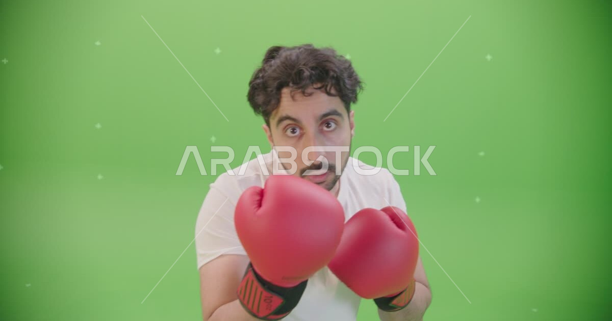 Close-up photography of a Saudi Arabian Gulf boxer wearing boxing ...
