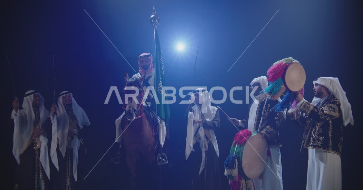 Singing and celebrations with horses on the anniversary of Saudi ...