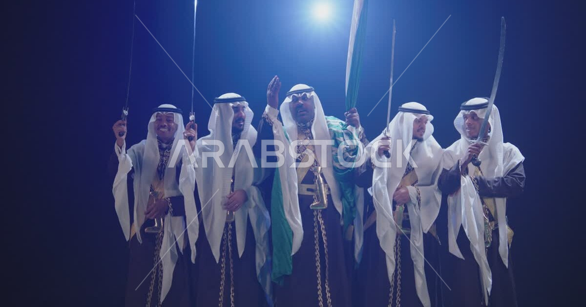 A Saudi Arabian Gulf Najdi Ardha band celebrates Saudi National Day ...