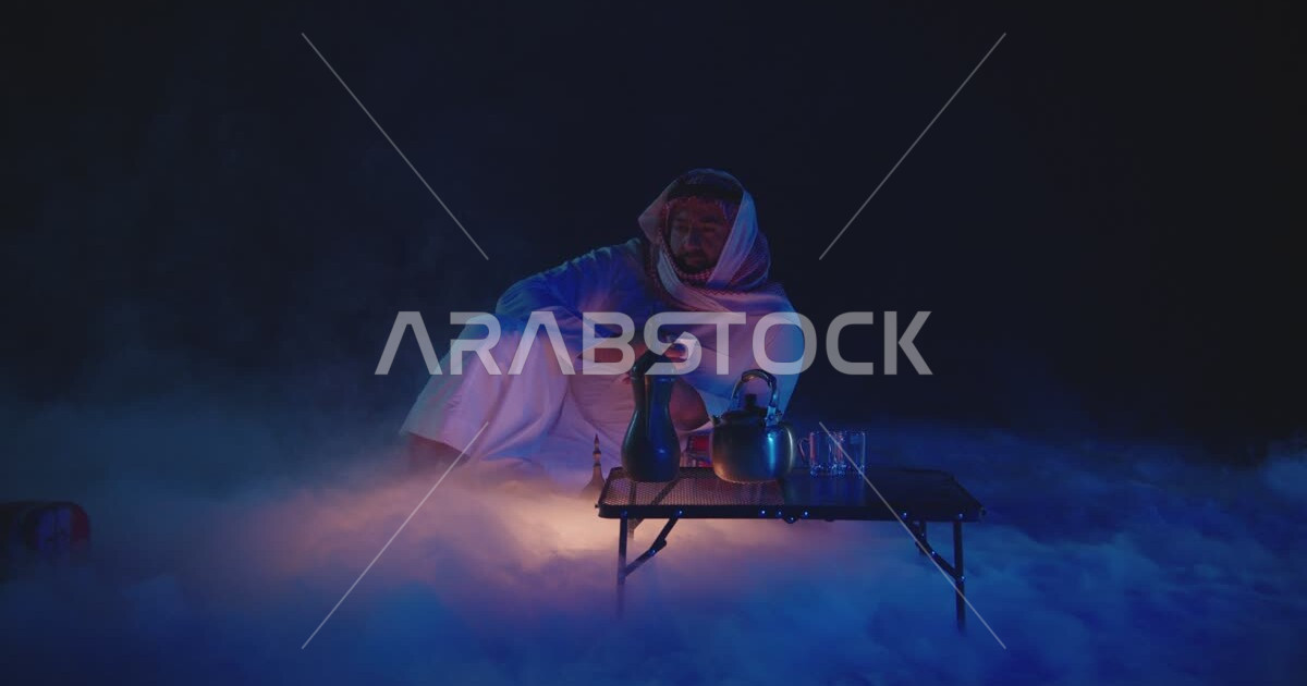 Enjoying drinking Arabic coffee, popular traditional Saudi gatherings ...