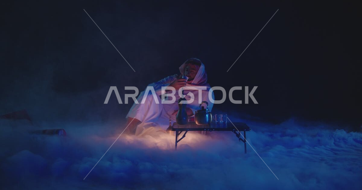Popular traditional Saudi sessions, enjoying drinking Arabic coffee ...