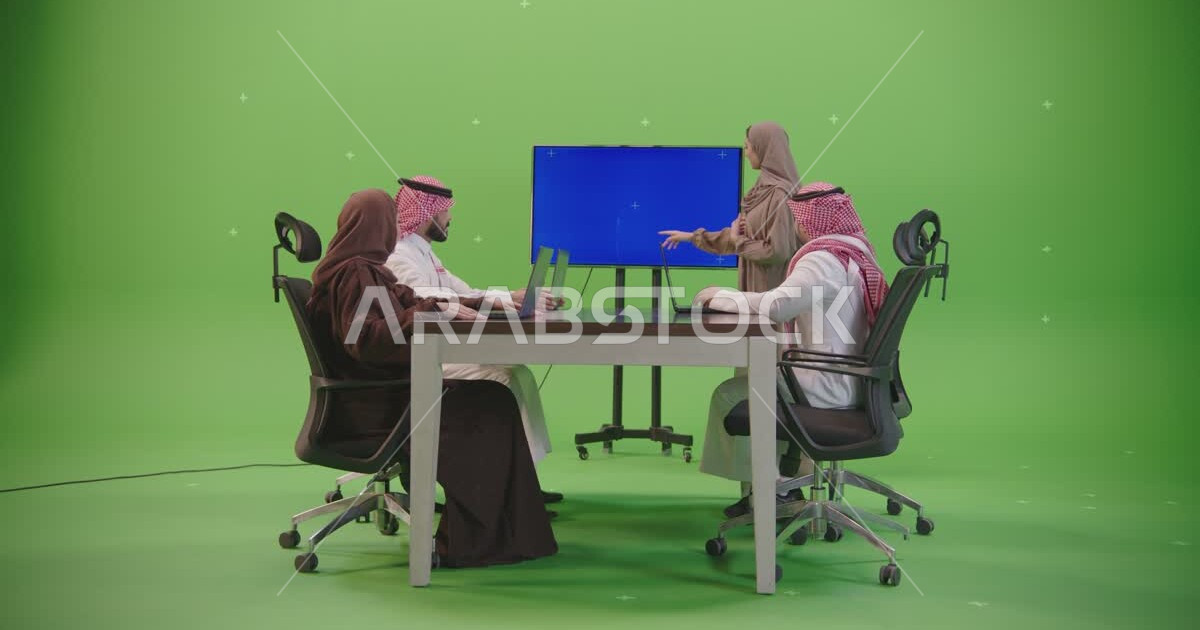 Explaining and discussing the project in the meeting room, a group of ...