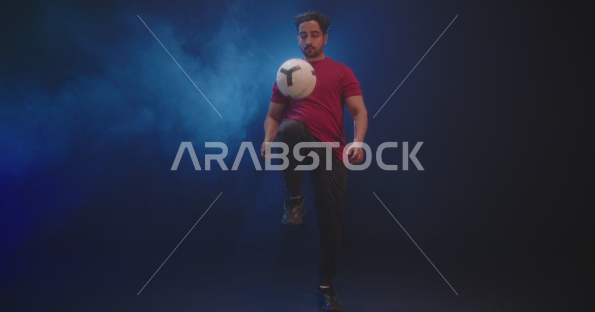 Practicing football and practicing its movements, a Saudi Gulf Arab ...