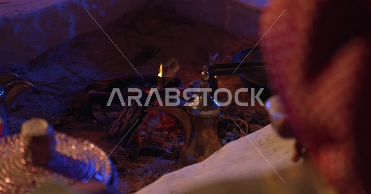 Preparing and preparing Arabic coffee in the traditional way, using the ...