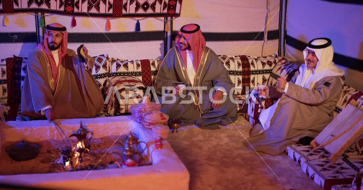 Saudi customs and traditions in serving and preparing Arabic coffee and ...