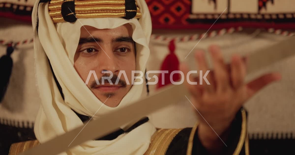 Celebrating Saudi Founding Day 1727, a close-up depiction of a Saudi ...