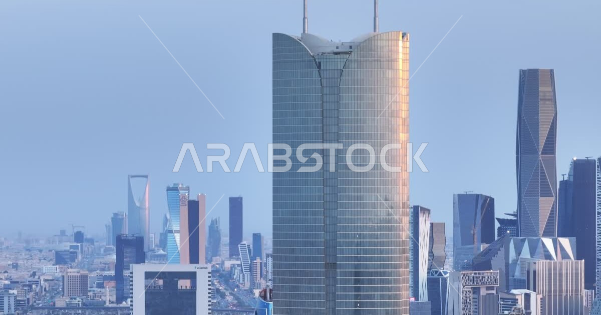 Close-up photography of the Rafal Tower in the city of Riyadh, urban ...