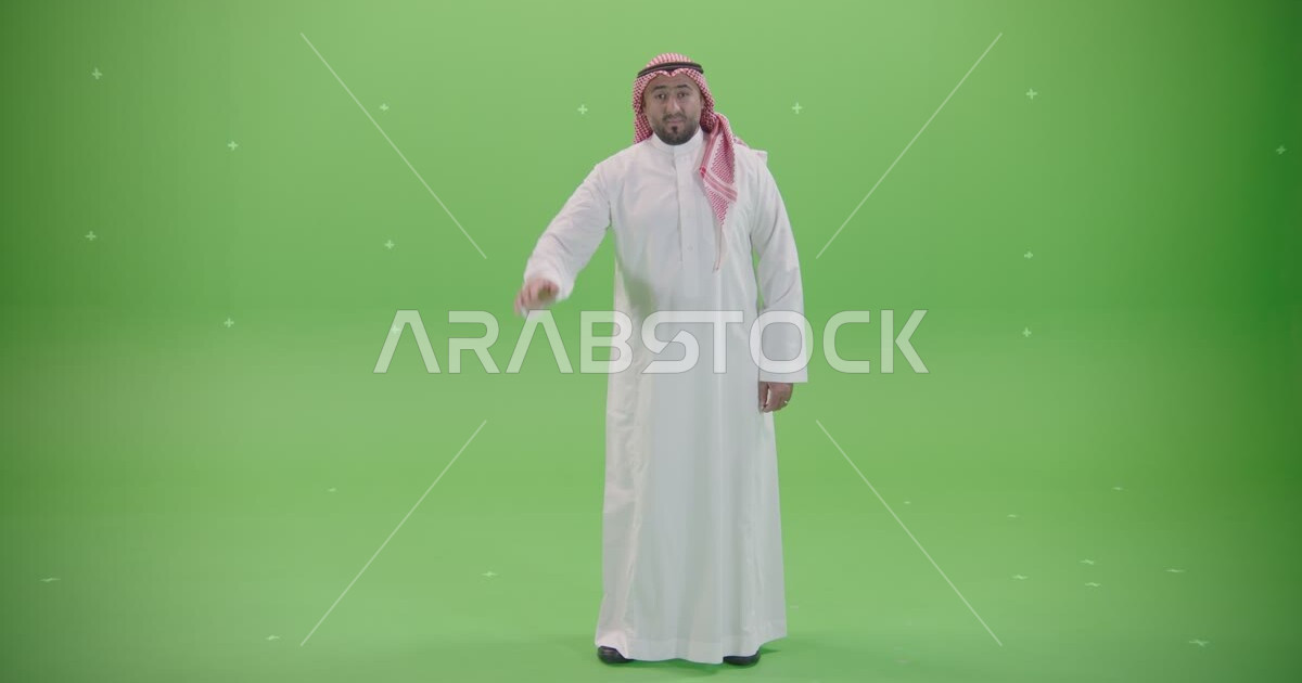 Greeting and welcoming someone from a distance, a Saudi Arabian Gulf ...