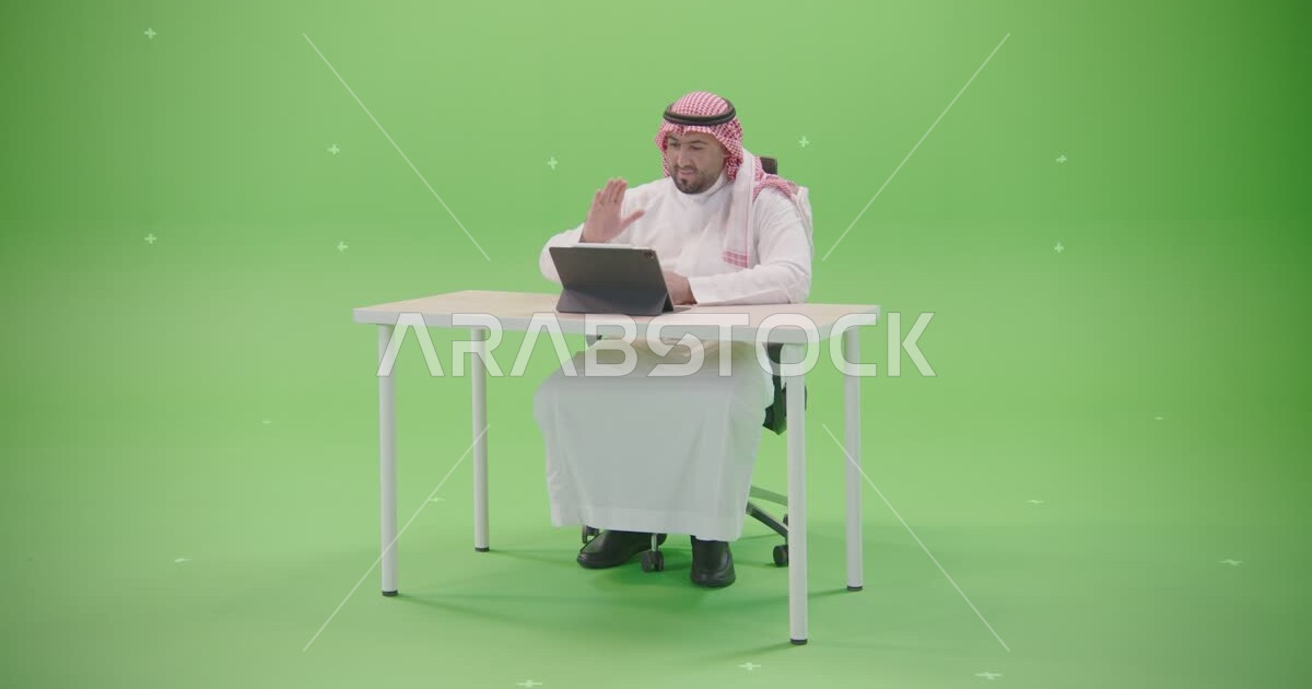 Conducting online conversations, still photography of a Saudi Arabian ...