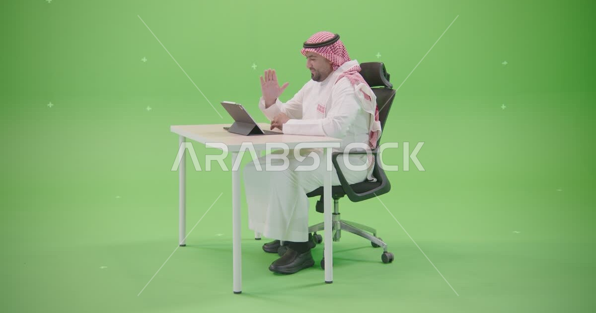 Conducting business conversations online, still photography of a Saudi ...