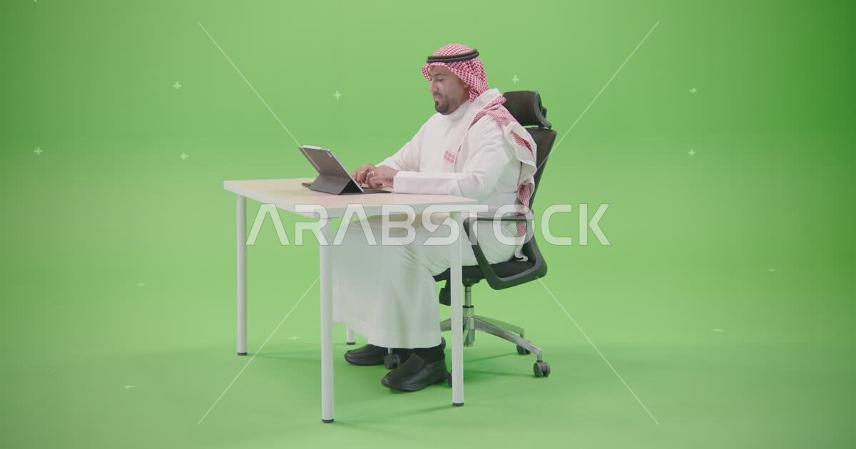 Saudi office professions and jobs, slow motion photography from right ...
