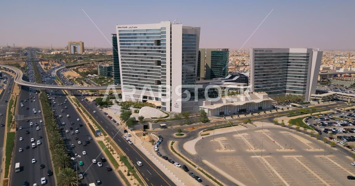Aerial drone photography of the Riyadh Hilton Hotel in the Kingdom of ...