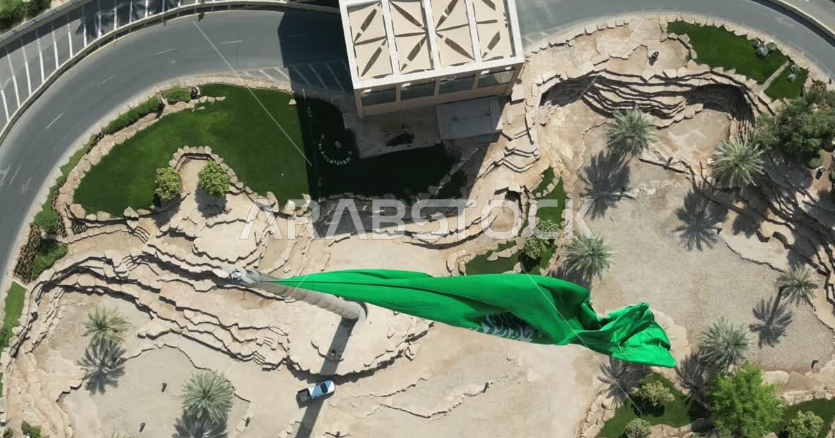 Drone photography of the tallest flagpole in Diriyah in the city of ...
