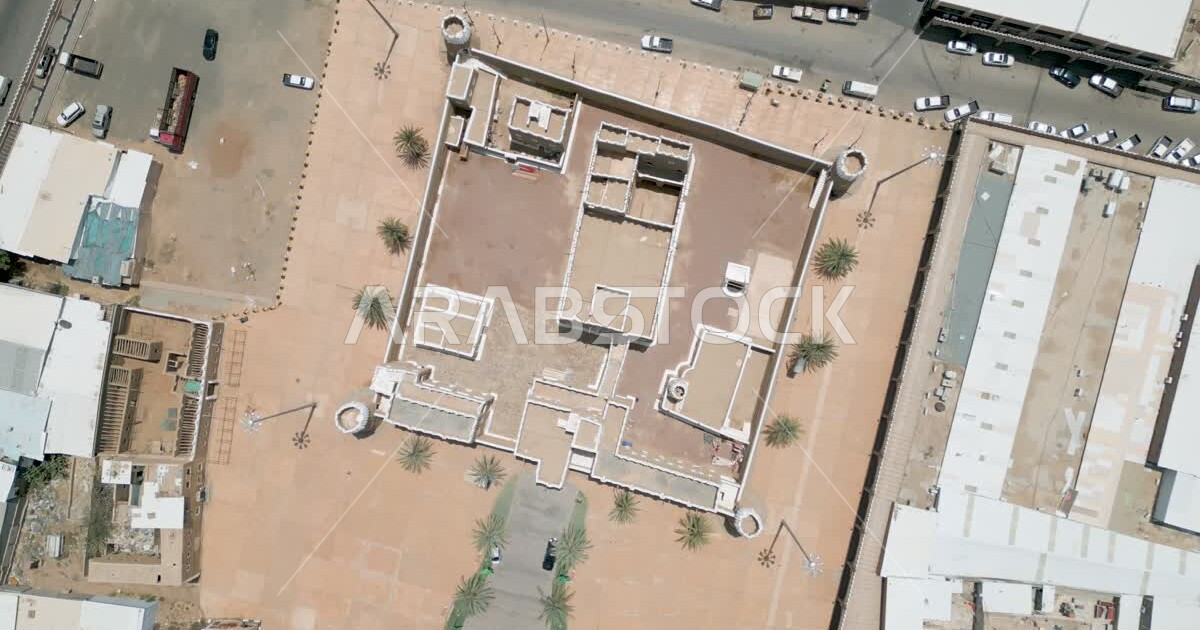 Vertical overhead photography of the historic Emirate Palace, car ...