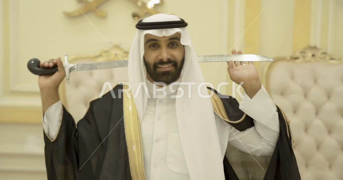 A young Saudi Gulf bridegroom with facial expressions indicating ...