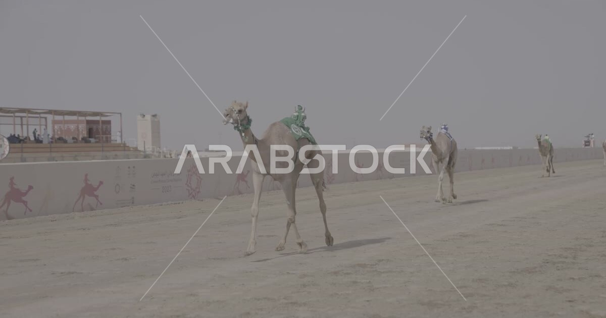 Competition and challenge in purebred Arabian camel races, practicing ...