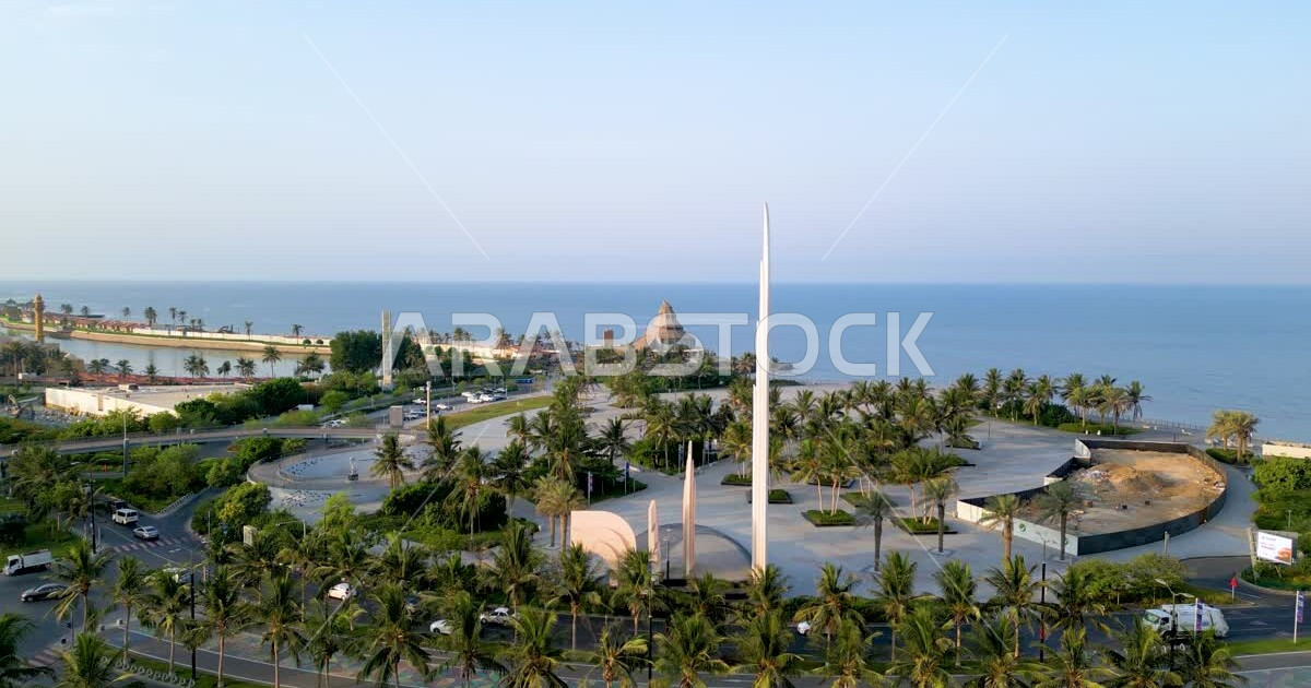 Famous roads and tourist attractions in Jeddah Corniche overlooking the ...