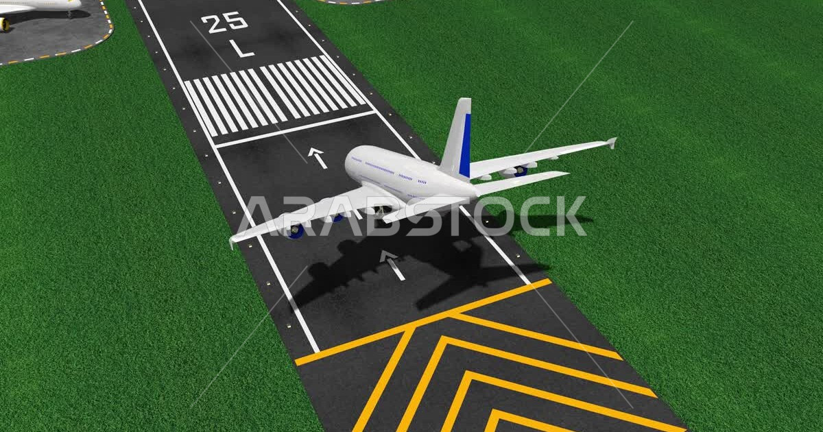 A 3D model of a plane landing at the airport in the Kingdom of Saudi ...