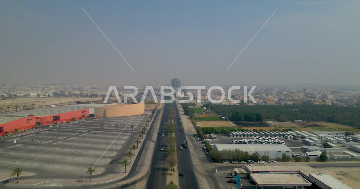 Aerial photography of Al-Ahsa city landmarks, planting trees and ...