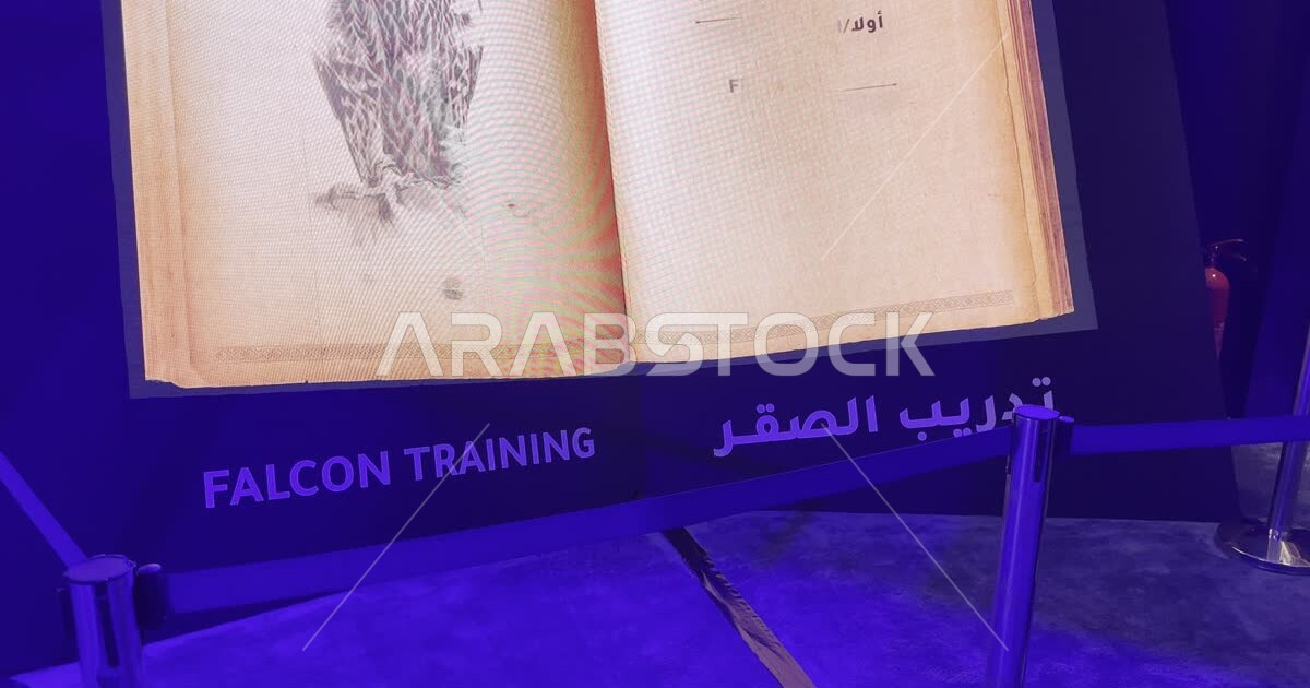 Displaying the falcon training book on electronic screens at the Saudi ...