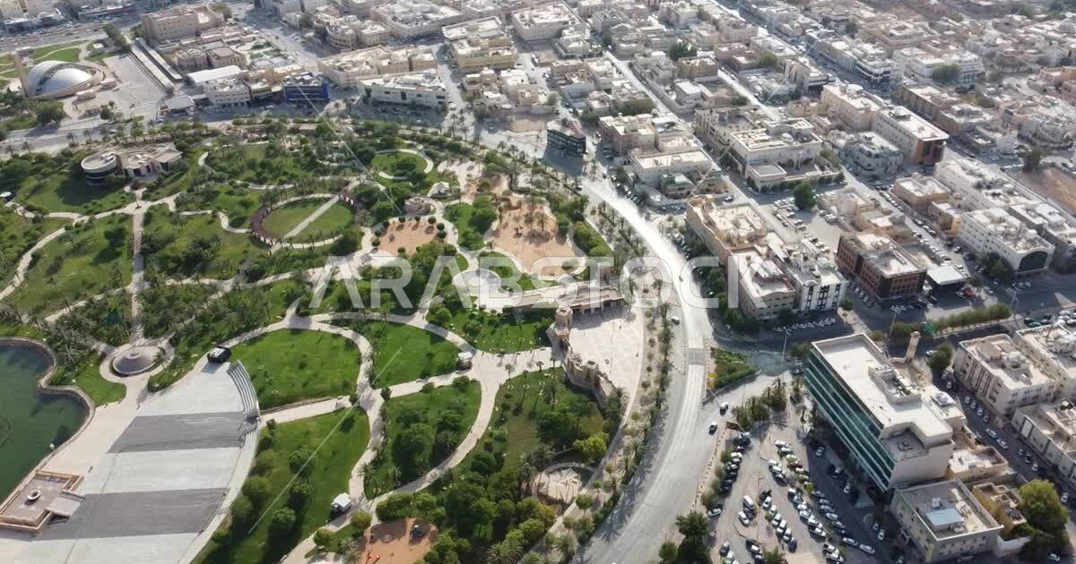Aerial photography of King Abdullah Park in the Al Malaz district ...