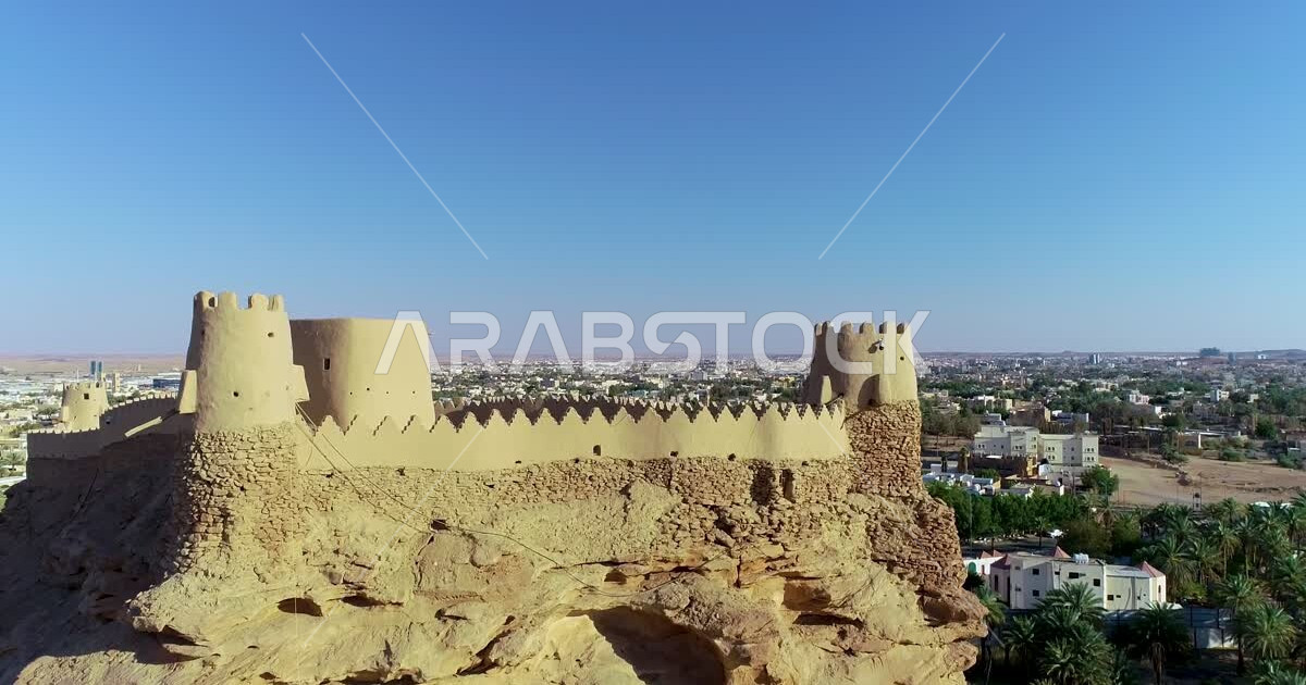 A close-up of the heritage Zaabal Castle built of mud and stones in the ...